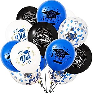 Graduation Balloons Blue 2023 40pcs 12 Inch Royal Blue White Black Confetti Latex Helium Congrats Grad Balloons for Grad Party Decorations Supplies