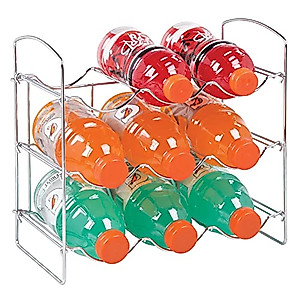 mDesign Metal Wire Free-Standing Water Bottle Rack - Storage Organizer for Kitchen Countertops, Pantry, Fridge - 3 Levels, Holds 9 Bottles - Chrome