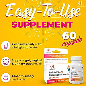 vH essentials Probiotics with Prebiotics and Cranberry Feminine Health Supplement - 60 Capsules