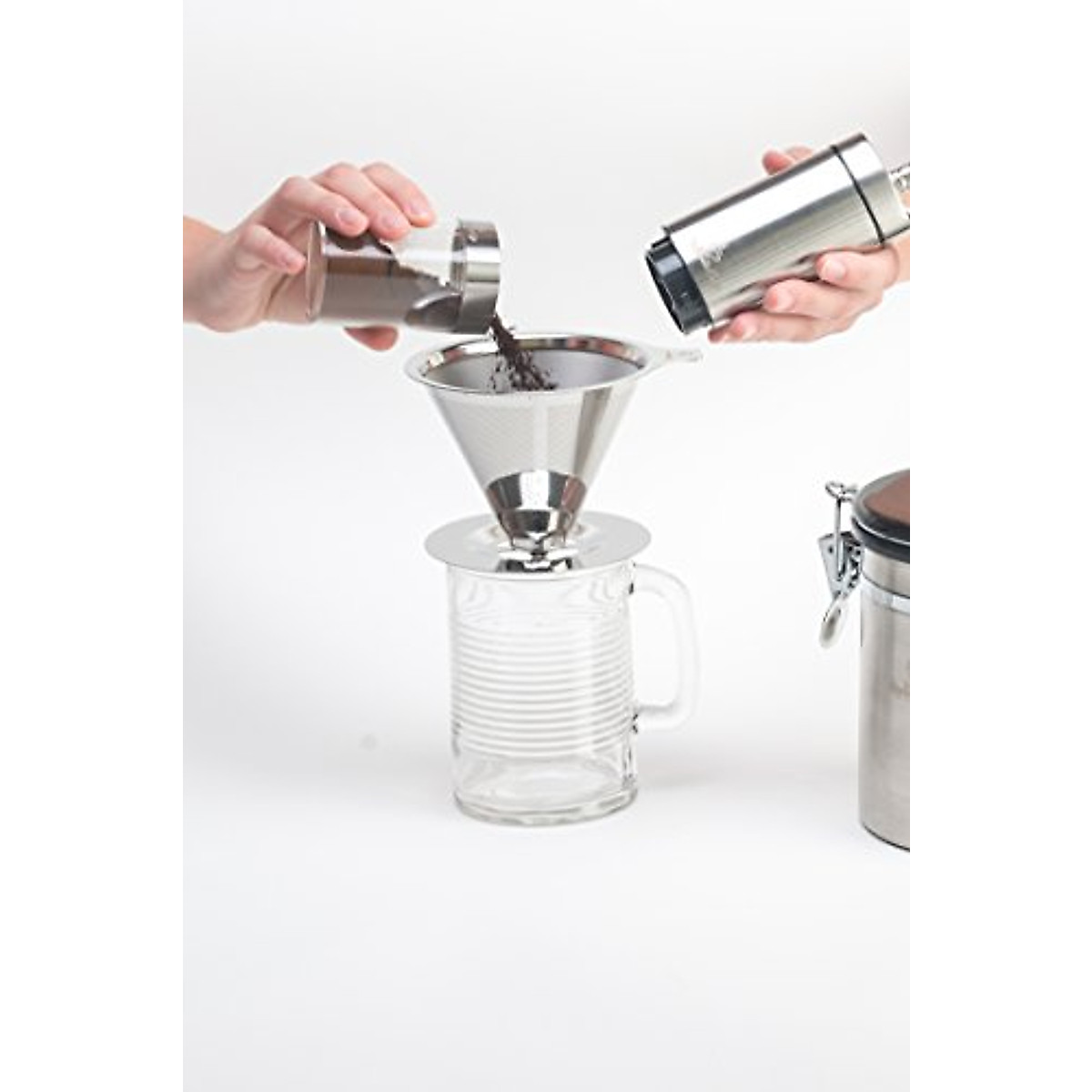 Maranello Caffé Pour Over Coffee Dripper Stainless Steel Reusable Drip Cone Coffee Filter Portable Pour-Over Coffee Maker Paperless Metal Fine Mesh Strainer Coffee Pourover Brewer Camping Coffee Maker