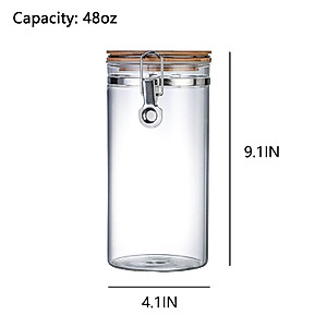 Zrwcvxy Glass Canisters with Bamboo Airtight Lid, 48 oz Clear Glass Food Storage Jars for Sugar, Pasta, Tea, Coffee Beans, Ground Coffee, Nuts, Flour, Cookie Food Storage