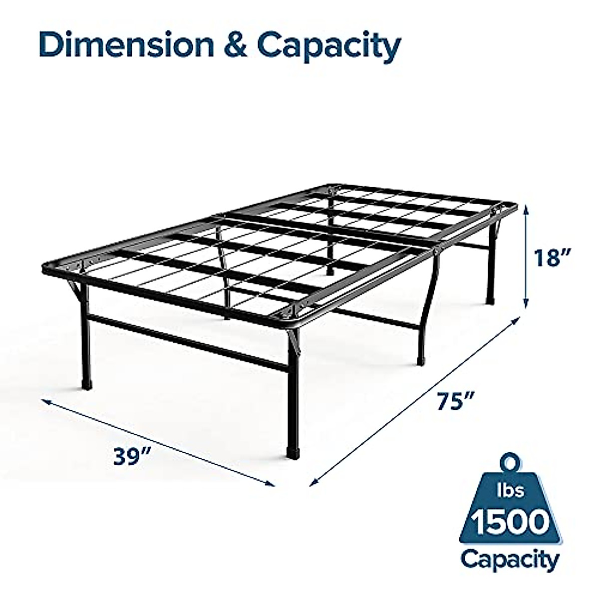ZINUS SmartBase Heavy Duty Mattress Foundation / 18 Inch Metal Platform Bed Frame / No Box Spring Needed / Sturdy Steel Frame / Underbed Storage, Twin