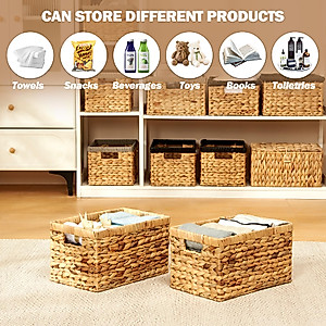 Edergoo Wicker Storage Basket, Water Hyacinth Storage Baskets with Built-in Handles, Large Wicker Baskets for Storage, 2 Pack Wicker Baskets for Organizing, Natural