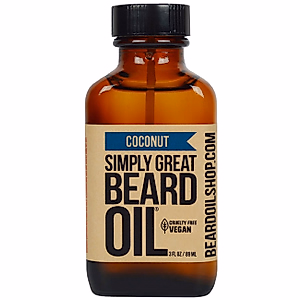Simply Great Beard Oil - COCONUT Scented Beard Oil - Beard Conditioner 3 Oz Easy Applicator - Natural - Vegan and Cruelty Free Care for Beards - America's Favorite - Gifts for Men with Beards