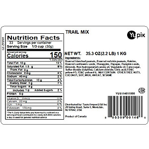 Yupik Trail Mix, 2.2 lb, A mix of peanuts, almonds, sunflower seeds, pumpkin seeds, raisins, papaya and pineapple, Pack of 1