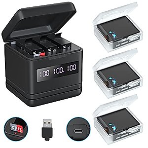 FOOAO Flip Reader Box with 3 Pack Batteries and Fast Charger for GoPro Hero 8 Hero 7 Hero 6, USB and USB-C Fast Charger with High Speed Micro SD Card Reader and Battery Power Read Function