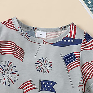 Baby Boys American Flag T-Shirt 4th of July Clothing Toddler Kids Patriotic Shirt Short Sleeve USA Flag Stripe Star Tee Tops Gray