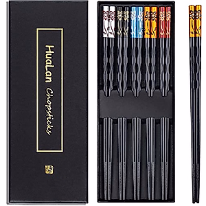 HuaLan Fiberglass Chopsticks Series - Japanese Non-Slip Chopstick, Reusable Chop Sticks Dishwasher Safe, 5 Pairs, Gift Set, 9.9 Inches