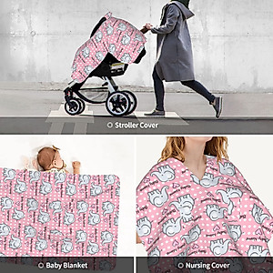 Personalized Elephant Baby Car Seat Canopy for Baby with Name, Custom Light Weight Minky Pink Covers for Baby Kids Girl, Nursing Breastfeeding Stroller Cover Canopies for Newborn