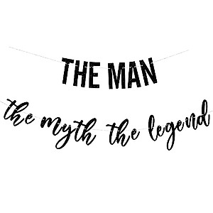 PALASASA Black Glitter The Man The Myth The Legend Banner - Father Birthday Theme Dad Party Decor for Retirement Decorations Supplies