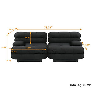 WJShome Modular Sectional Couch for Living Room, Inline Sofa Couch,73.23" Minimalist Sofa Couch,Lovesofa Deep Seat Couch Deep Seat (Black, 2 Seater)