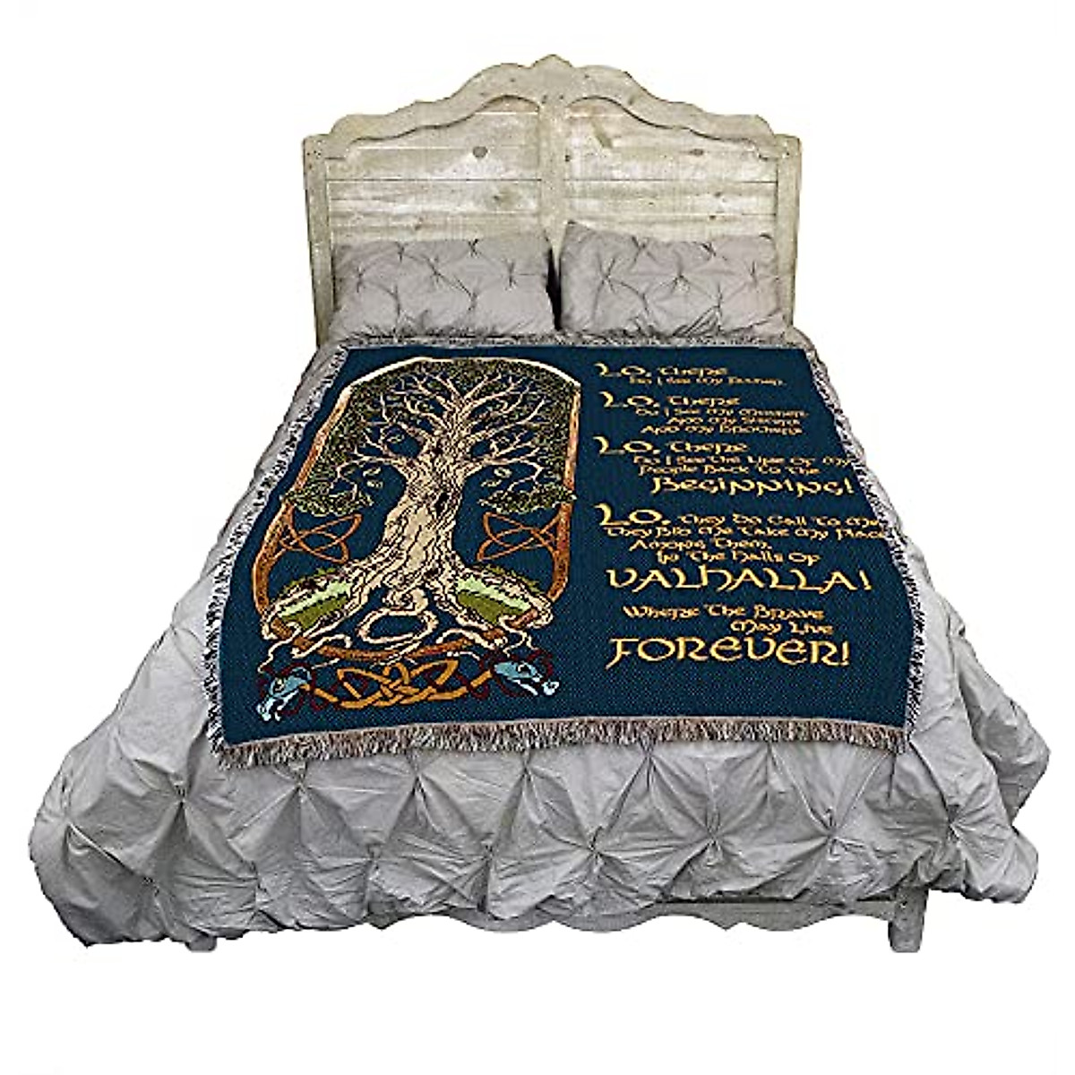 Pure Country Weavers The Viking Prayer Blanket - Tree of Life - Norse Gift Tapestry Throw Woven from Cotton - Made in The USA (72x54)