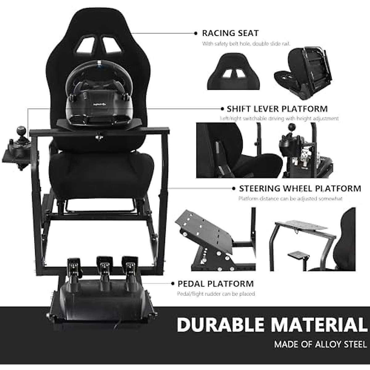 Anman G29 Universal Large Racing Simulator Cockpit with Black Seat Fit for Logitech G920 G923,Thrustmaster T80 T300RS TMX T150,Fanatec,Full Upgrade Steering Wheel Pedal Gear Shift Lever NO Steering wh