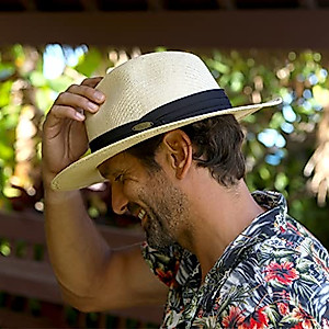 Panama Jack Matte Toyo Men's Straw Safari Sun Hat with 3-Pleat Ribbon Band (Black Band, Large/X-Large)