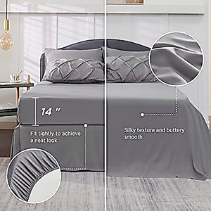 Bedsure California King Comforter Set - Cal King Bed Set 7 Pieces, Pinch Pleat Grey Cali King Bedding Set with Comforter, Sheets, Pillowcases & Shams
