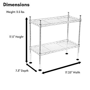 Internet's Best 2-Tier Mini Wire Utility Shelving - Chrome - Small Shelf - Adjustable Rack Unit - Kitchen Bathroom Pantry Laundry Storage - Under The Sink Organization - Organize Your Cabinets