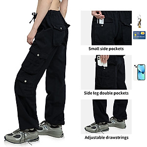 Cargo Pants Women Tactical Baggy Hiking Cargo Pants with 9 Pockets Cotton Military Casual Army Combat Work Pants Black L