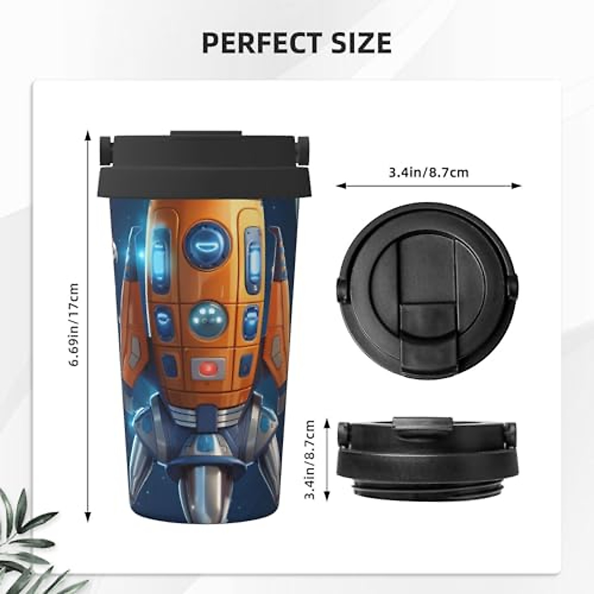 GTKSYNVE Reusable Coffee Mug with Lid and Handle, Cartoon Spaceship Rocket Tumbler for Hot & Cold Drinks 16oz Stainless Steel Insulated Coffee Tumblers Double Wall Vacuum Thermal Cup