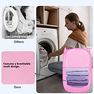LXLOVESM Pop Up Hamper, Mesh Popup Laundry Hamper, Clothes Basket, Collapsible Hamper for Laundry, Foldable Hamper for Travel and Storage (Pink)