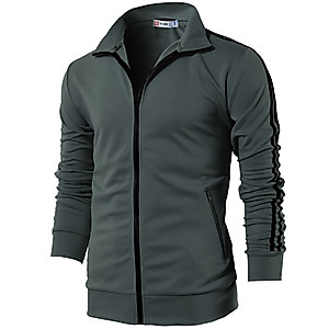 H2H Mens Active Slim Fit Track Lightweight Jacket Zip-up Long Sleeve CHARCOAL US XL/Asia 2XL (CMOJA0103)
