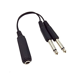 Qaoquda 6.35mm 1/4 inch TRS Stereo Female to 2 Dual 1/4 Inch TS Mono Male Y Splitter Adiuo Cable 20cm/8inch (6.35F/2M)