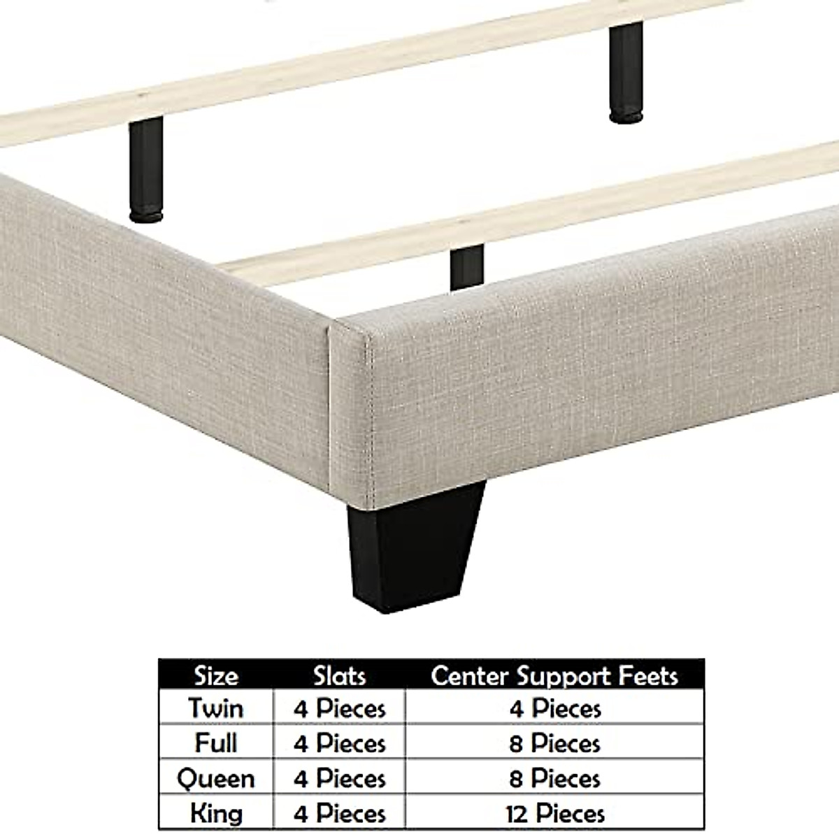 Rosevera Torrey Wingback Platform Tufted Headboard Adjustable Height Fabric Upholstered Bed Frame/Wood Slat Support/Easy Assembly, King, Linen Beige