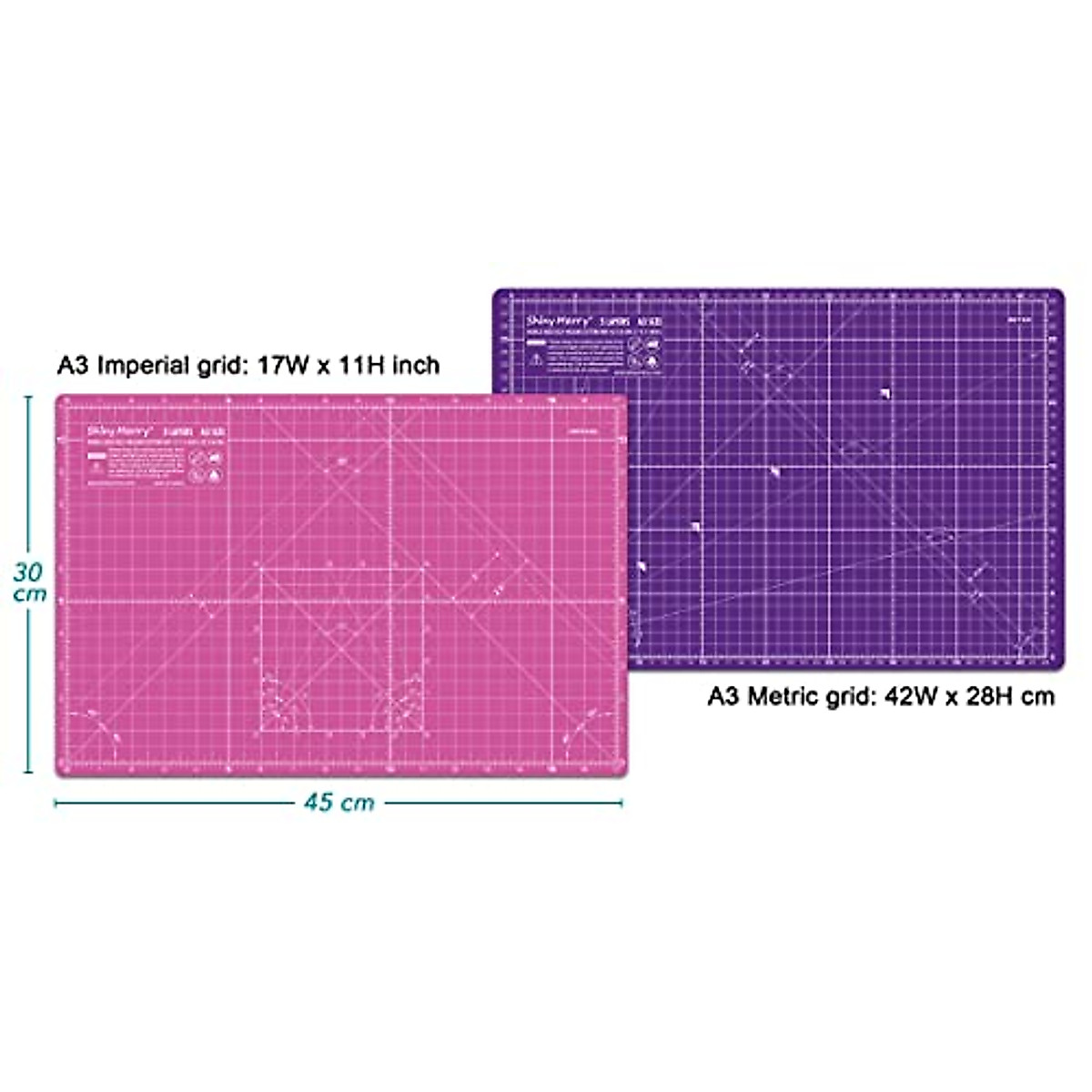 Cutting Mat A3 around 12" x 18", Self Healing cutting mat Double Sided 5-Ply Cutting Mats for Crafts, Fabric, Sewing, Quilting, Workbench, Scrapbooking, Projects, Pink/Purple -Shiny Merry