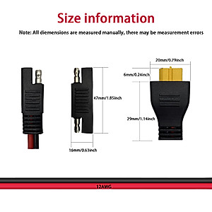 AnkEnergy 12AWG XT60 to SAE Connector Extension Cable for Solar Generator Portable Power Station SAE-XT60 (1Ft)
