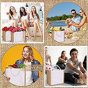 Silkfly 30PCS Burlap Tote Bag Bulk Laminated Interior Jute Tote Bag with Handle Large Reusable Grocery Bags Blank Beach Tote Teacher Bridesmaid Wedding DIY Gift Bag, 14.2 x 12.6 x 7.5 in (White, Jute)