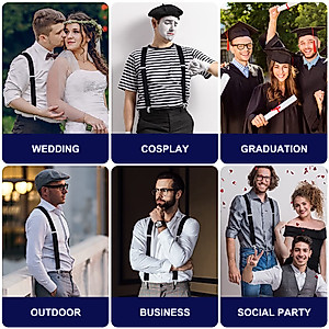 AOMIG Mens Braces, X Shape Mens Suspenders with 4 Strong Metal Clips, 3.5cm Wide Heavy Duty Suspenders, Adjustable Elastic Suspenders Trousers Braces for Graduation Business Party Gifts（Black）