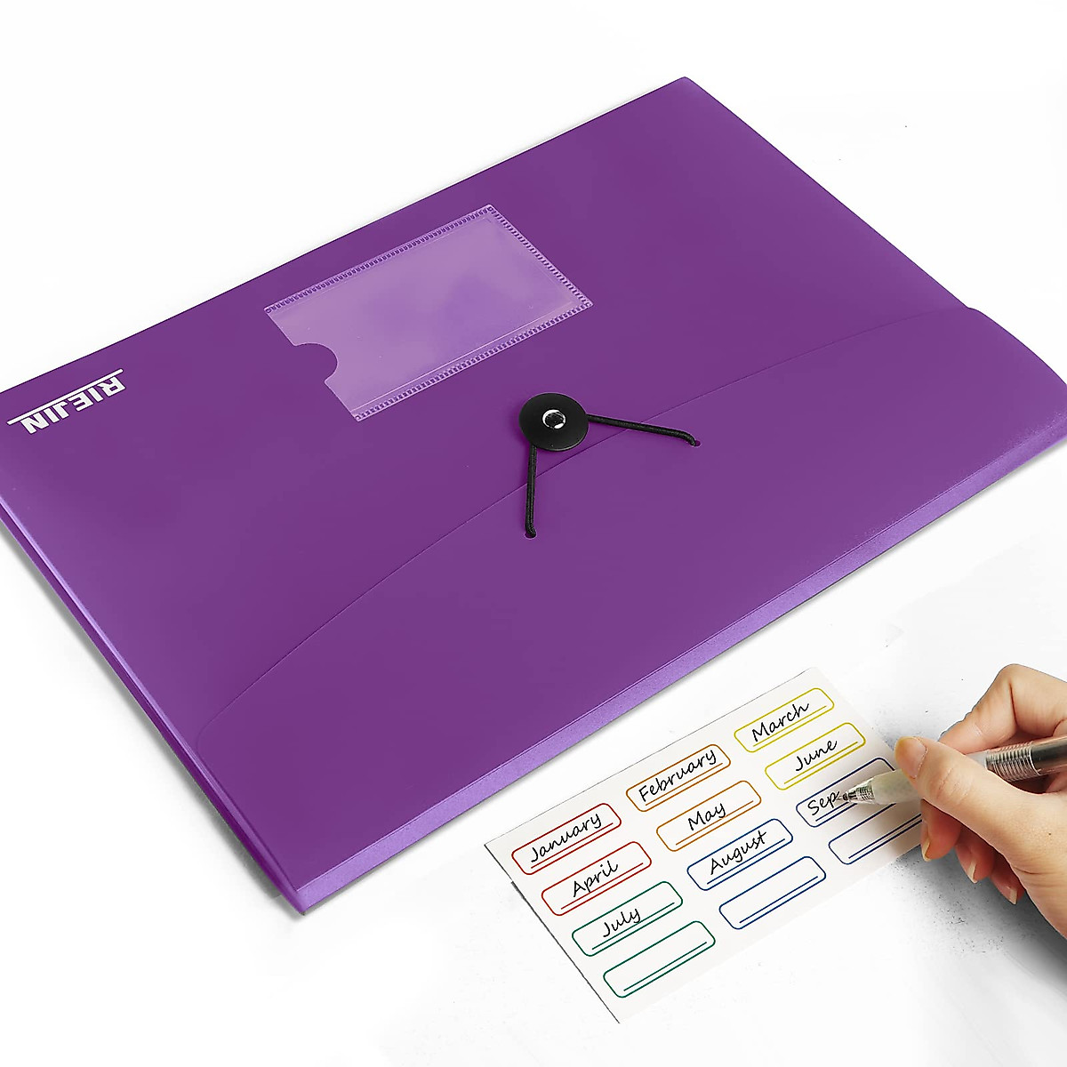 Accordian File Organizer 7 Pocket Expanding File Folder with Labels, Plastic Expandable File Folder for Documents Letter Size A4 Papers - Purple