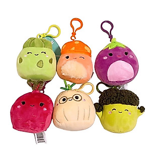 Squishmallows Kellytoy 3.5" Assorted Squad Clip On Keychain Mini Plush Doll (Set 6 Veggie Squad)