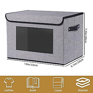 YheenLf Fabric Storage boxes,Storage Baskets for Shelves with Lids, Fabric Storage Bins with Handles, Decorative Linen Closet Organizers Boxes,Small, Gray, 1-Pack