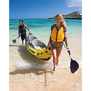 INTEX 68307EP Explorer K2 Inflatable Kayak Set: Includes Deluxe 86in Aluminum Oars and High-Output Pump – SuperStrong PVC – Adjustable Seats with Backrest – 2-Person – 400lb Weight Capacity