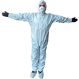 Hazmat suit, Chemical Protective Coverall, Category III, Type A, Microporous Material, Taped Seams, Attached Hood, Elastic Wrists and Ankles, Zipper