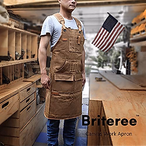 Briteree Woodworking Aprons for Men, Gift for Men, with 9 Tool Pockets, Durable Waxed Canvas, Gifts for Him