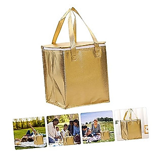 Amosfun Zipper Food Bag Heat Preservation Bag Aluminum Food Bag Cake Insulated Bag Grocery Shopping Bag Drink Cooler Bag Lunch Tote Bag Cooler Bags Insulated Non-woven Fabric Golden
