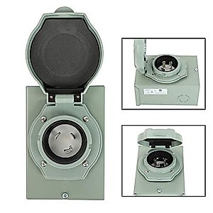 BLACKHORSE-RACING 30 Amp 125 Volt RV Power Inlet Box, NEMA L5-30 3-Prong Power Inlet Box, 30A Camper RV Power Generator Outdoor Power Box for Camper RV