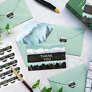 Vnaaem 25 Pack Watercolor Forest Thank You Cards with Envelope Stickers - Mountains Landscape Greeting Cards - Thank You Notes for Wedding, Anniversary, Business, Bridal, Baby Shower, Graduation(4x6)