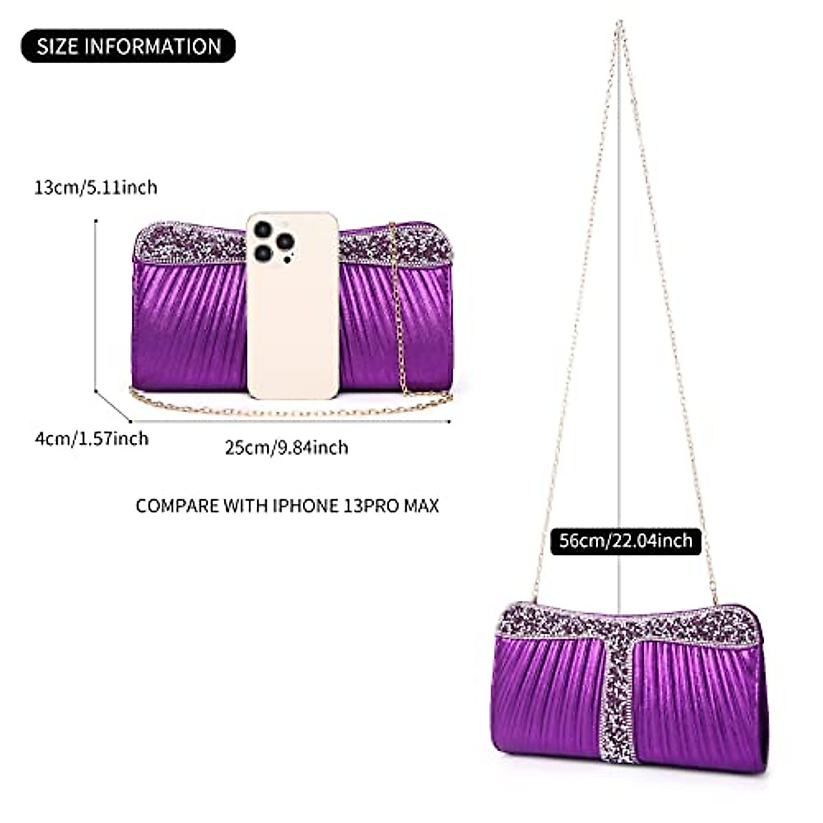 GESU Womens Clutch Purse Rhinestone Evening Bag Wedding Bridal Prom Purse Formal Party Handbag. (Purple)