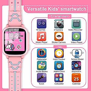AstraMinds Kids Smart Watches Girls Boys - Kids Smartwatch with 15 Games,Habit Tracker,2 Camera,10 Stories, Smart Watch for Kids Boys Girls Ages 3-10(Pink)