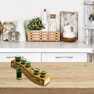 Espresso Measuring Cup Shot Glasses Serving Tray Wood: Rustic Wooden Shot Glass Holder for Drinking Serving Display Storage Restaurant Bar Party Beige 6 Slot Soju Glass