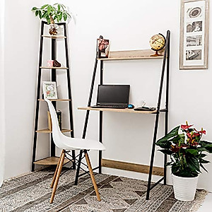 C-Hopetree Ladder Desk with Shelf - Student Study Table - Black Metal Frame