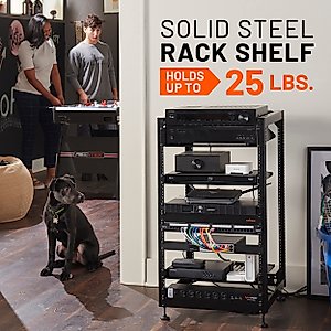 ECHOGEAR 1U Rack Shelf - Universal Design Works with Any Rack - Holds 25lbs of Servers, Network Gear, or AV Equipment - 12" Deep Steel Shelf with Ventilated Design - Install Hardware Included