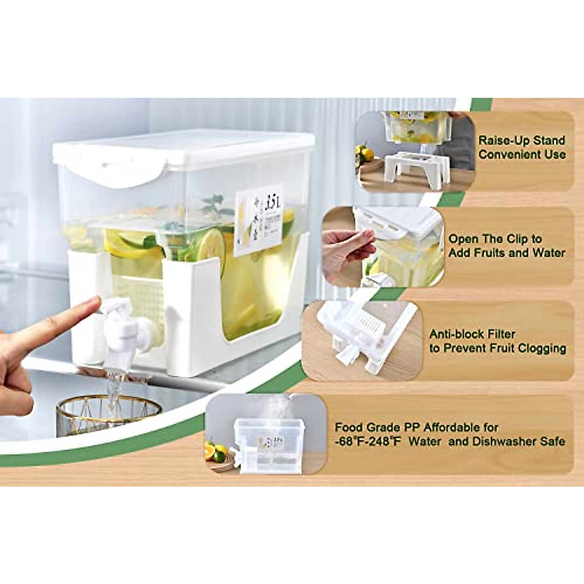 1PCS 0.9 Gallon Water Drink Dispenser For Fridge, Beverage Dispenser with Stand And Spigot, Plastic Pitcher with Lid, Water Storage Containers BPA Free, Lemonade Dispenser