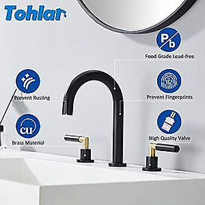 Tohlar Black Bathroom Faucet, Bathroom Faucet for Sink 3 Hole, 8 Inch 2 Handle Widespread Bathroom Sink Faucet 3 Pieces Basin Faucets with Pop Up Drain and Faucet Supply Lines, Matte Black