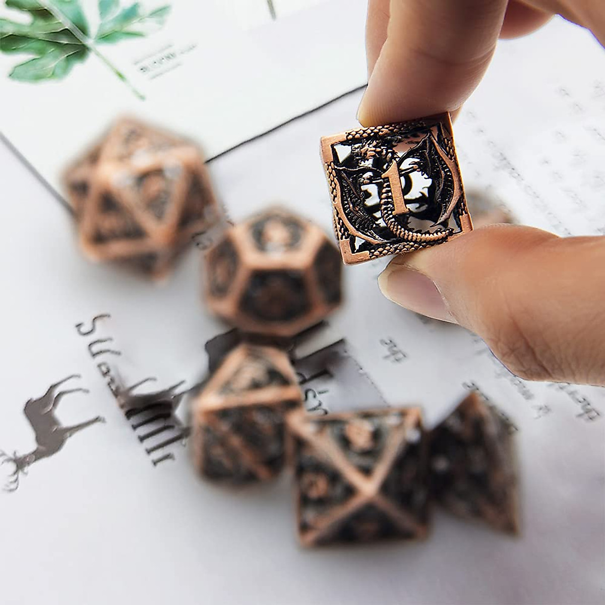 DND Dice Set Polyhedral Metal Dice Dungeons and Dragons Ttrpg Role Playing Game D&D Dice Set 7pcs D8 D4 D12 D20 & D10(Random distribution color Ancient-leaden Grey or Ancient red copper)