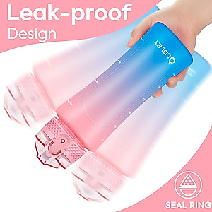 OLDLEY Kids Water Bottle for School with Straw Chug Lid, 15 oz Unbreakable Leak-Proof BPA-Free Motivational Water Bottles with Time Marker for Travel Sports Gym, 2 Lids, Candy Pink/Blueberry