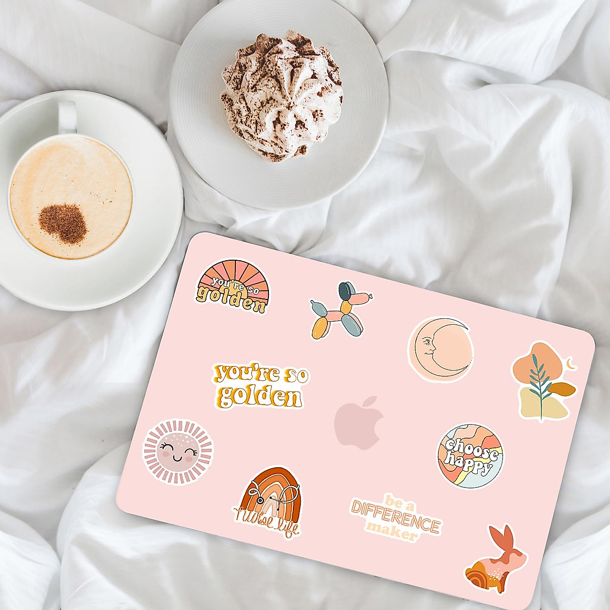 G JGOO Compatible with MacBook Air 13 inch Case 2022 2021 2020 2019 2018 Release M1 A2337 A2179 A1932 Touch ID, Matte Plastic Hard Shell Case + 2 Keyboard Covers + 50 Pcs laptop sticker, Chalk Pink