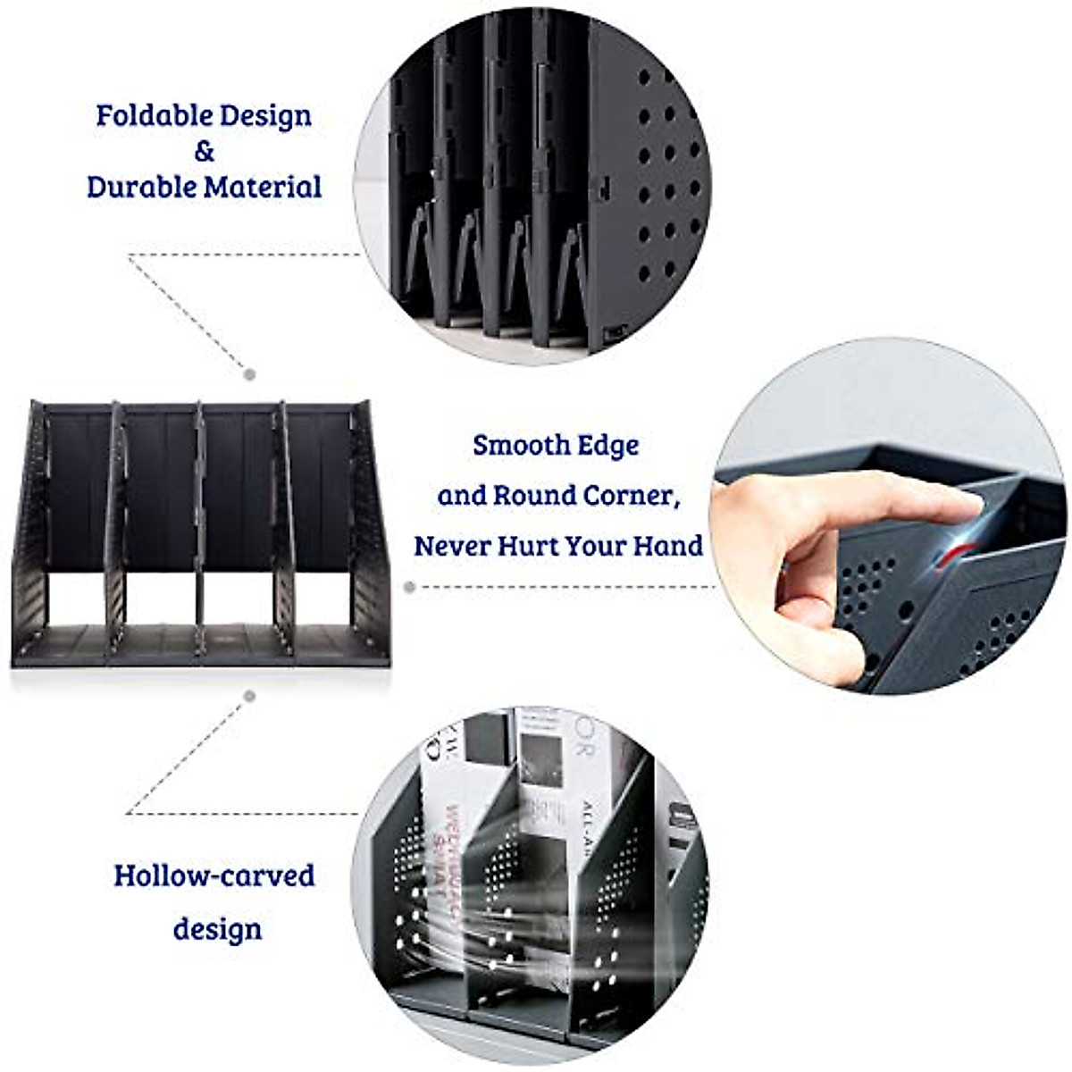 SAYEEC Desktop File Magazine Folder Holder 4 Section Plastic Hollow Documents Foldable Organizer File Cabinet Shelf Frames Dividers Rack Display and Storage